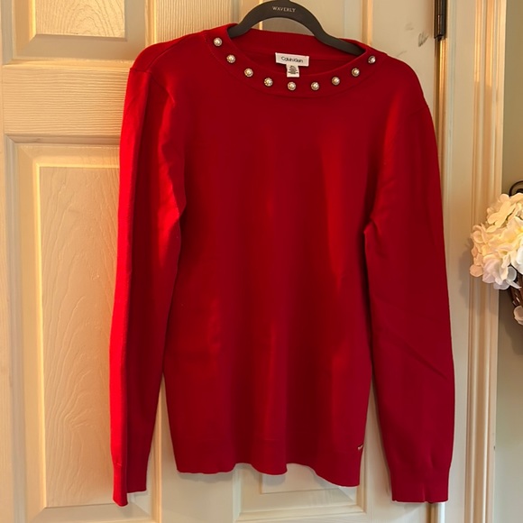 Calvin Klein | Sweaters | Red Calvin Klein Sweater Pearl Rhinestone ...